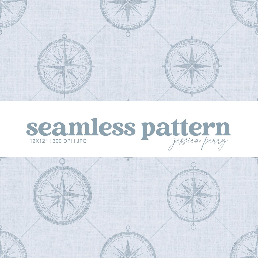 Blue Vintage Compass Seamless Pattern, Compass Repeating Pattern ...