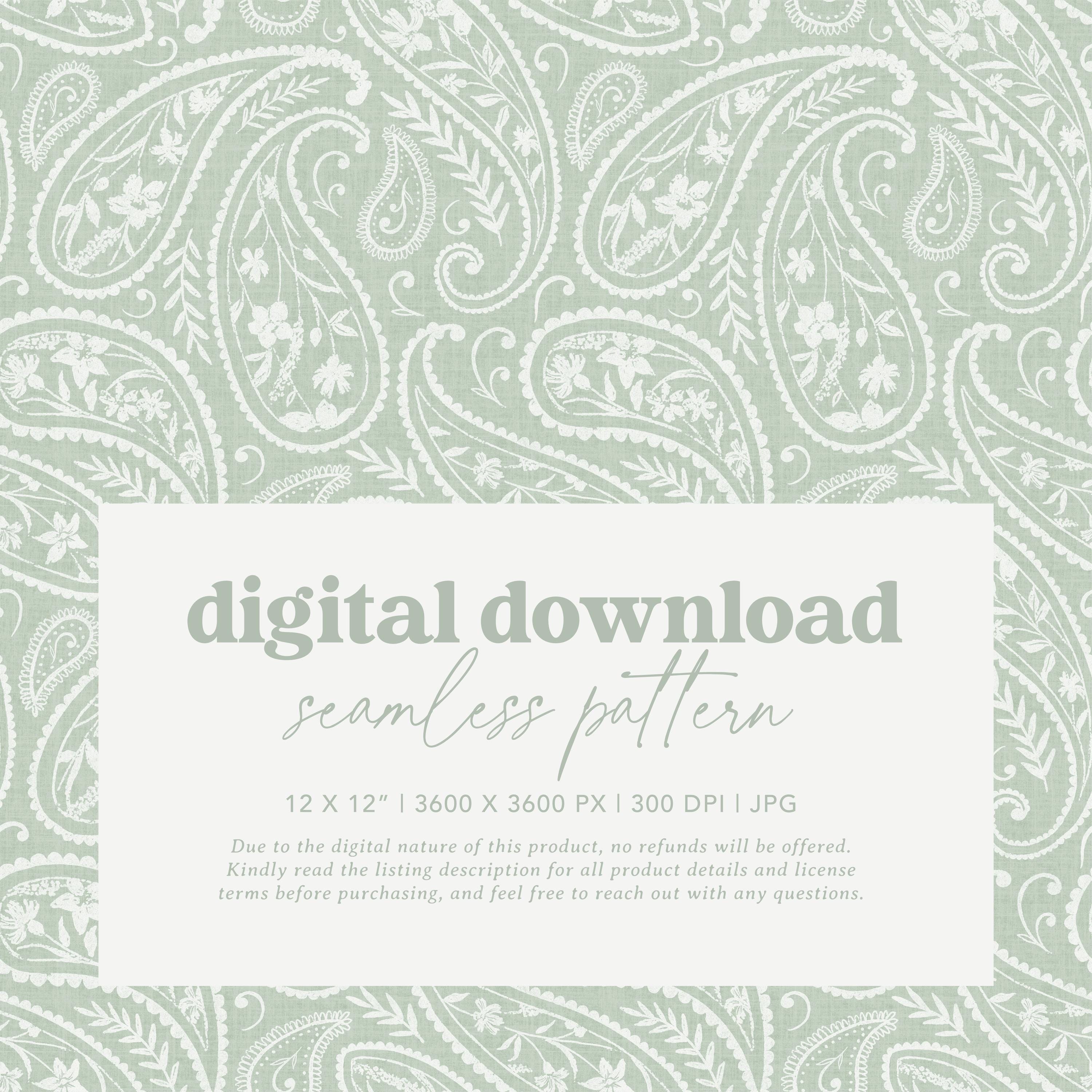 Sage Green Wildflower Paisley Seamless Pattern, Floral Paisley ...
