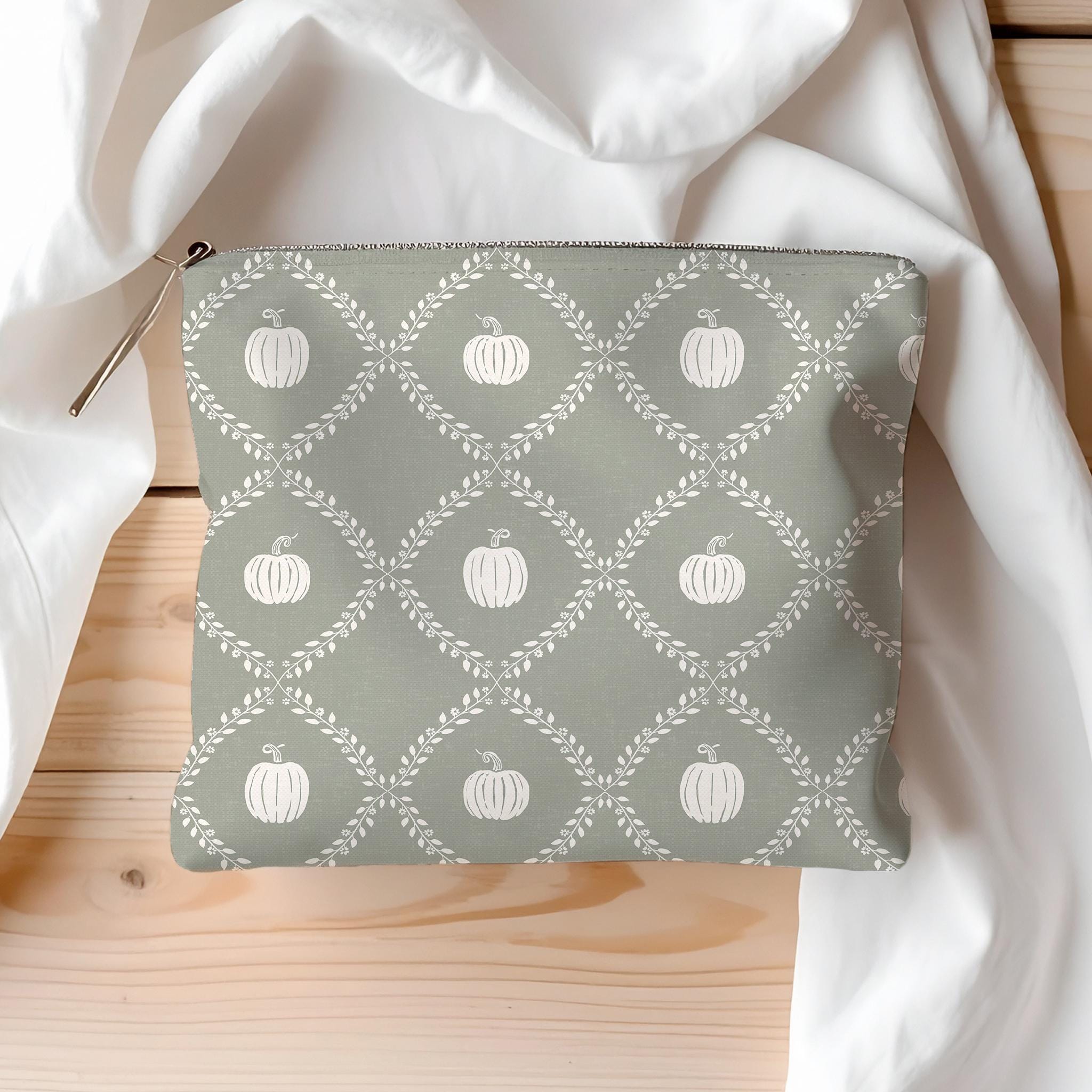 Sage Green Pumpkin Floral Seamless Pattern, Rustic Fall Pumpkin Trellis ...