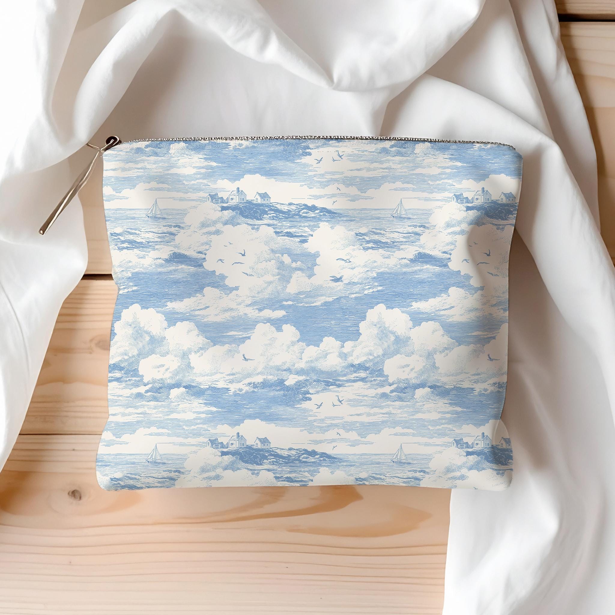 Blue Coastal Toile Seamless Pattern, Ocean Waves Repeating Pattern ...