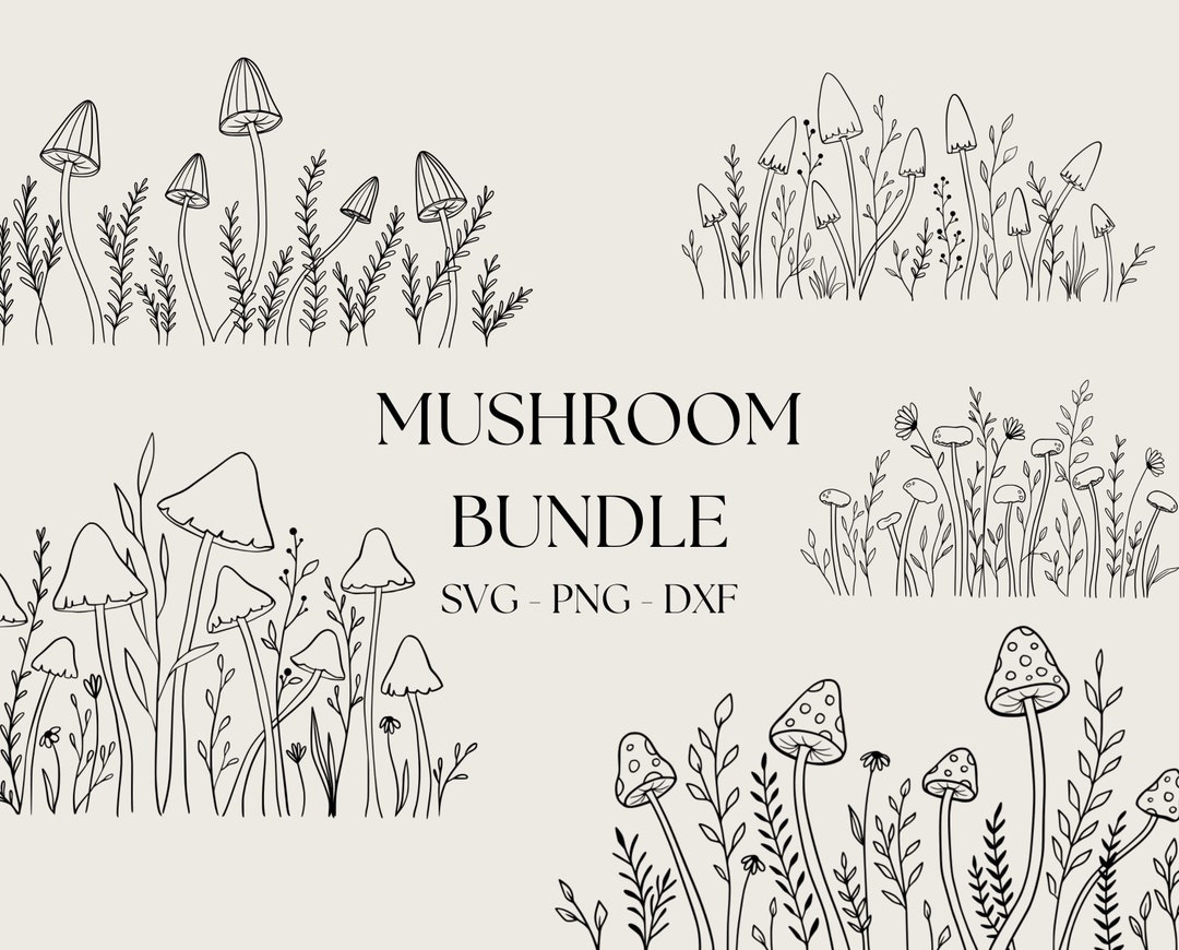 Row of Mushrooms Svg Bundle, Mushroom Svg, Fungi Clipart, Cute Mushroom ...