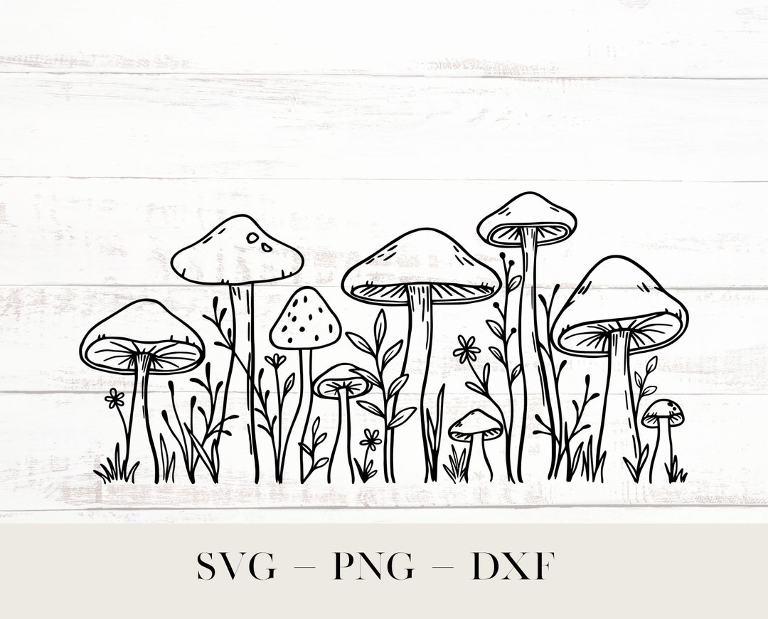 Row of Mushrooms Svg, Flower Mushroom Png, Fungus Png, Magic Mushrooms ...