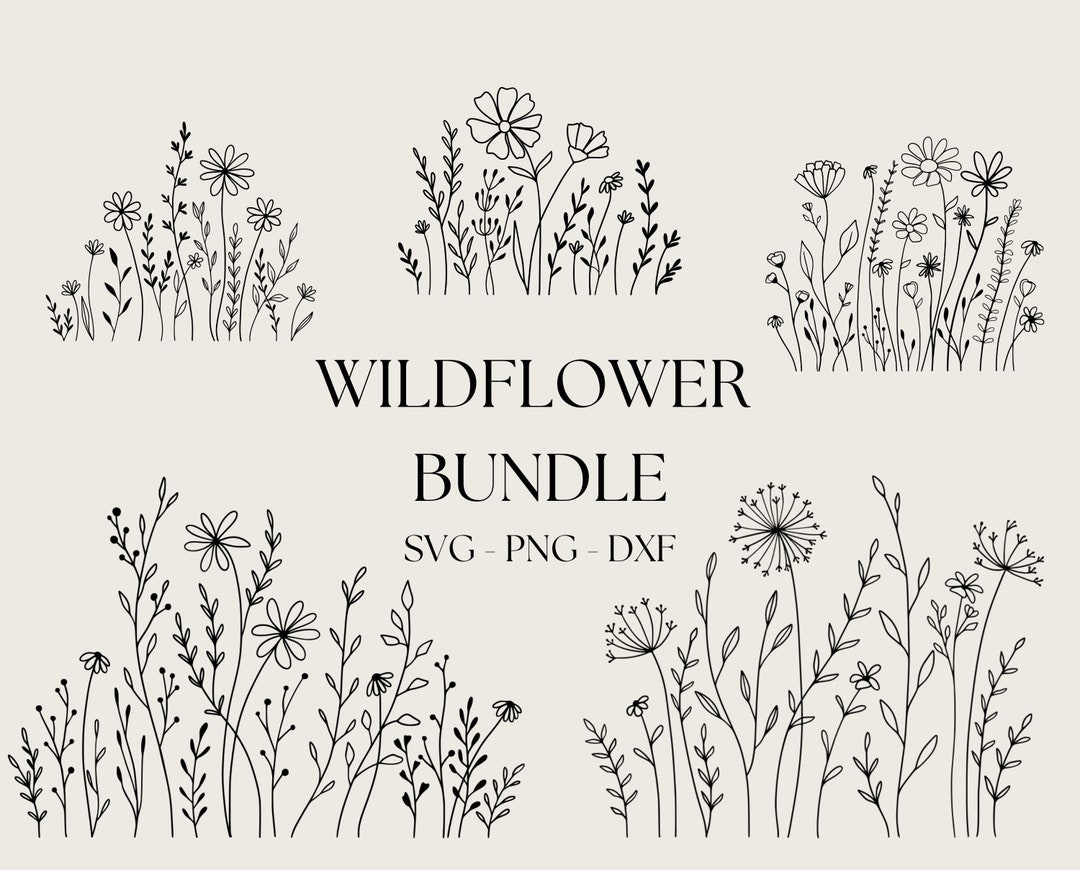 Wildflower Bundle Svg, Flower Meadow Svg, Flower Border SVG, Minimalist ...