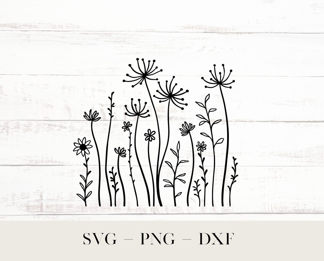 Flower Border Svg, Flower Meadow Svg, Simple Doodle Flower Png - Etsy