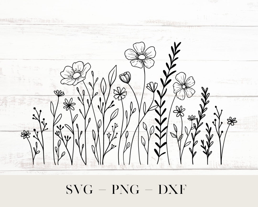 Flower Meadow Svg, Wild Flower Svg, Flower Border Svg, Botanical Svg ...
