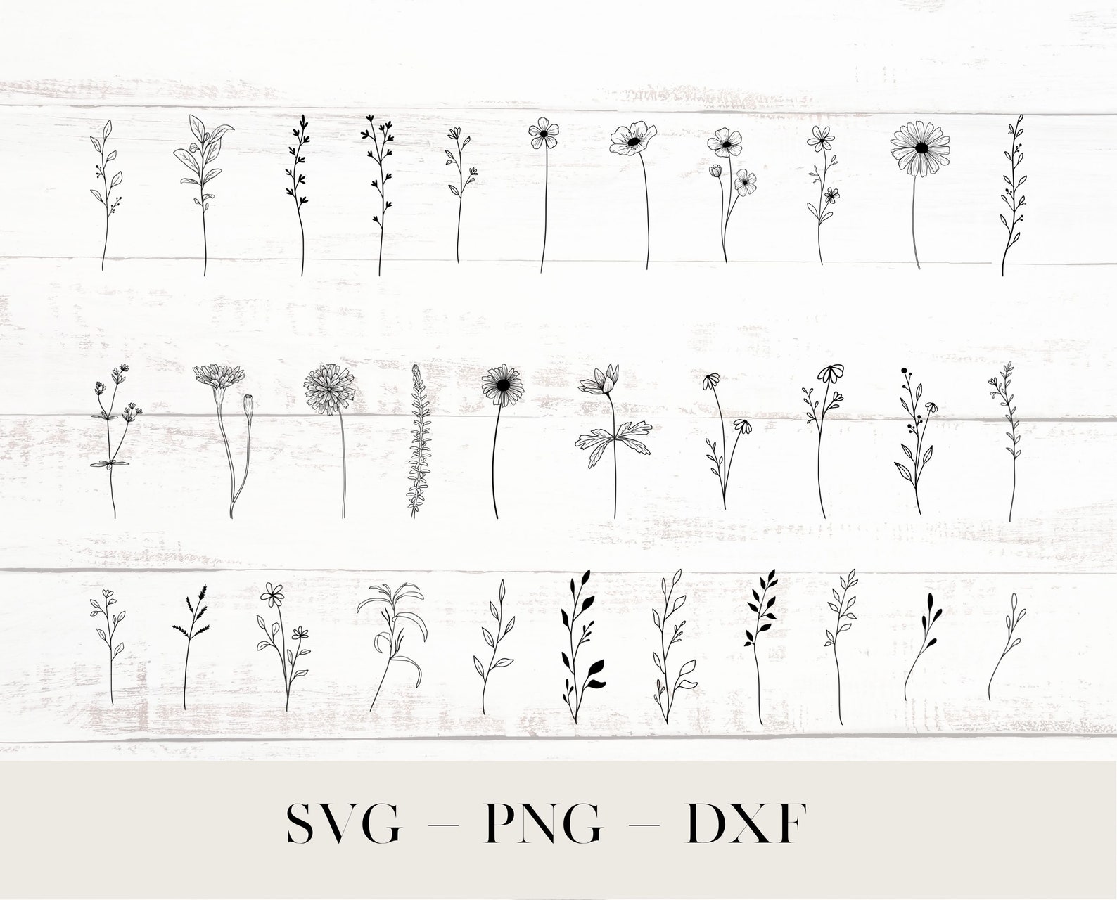 Wildflowers Svg Wildflower Bundle Minimalist Flowers Png - Etsy