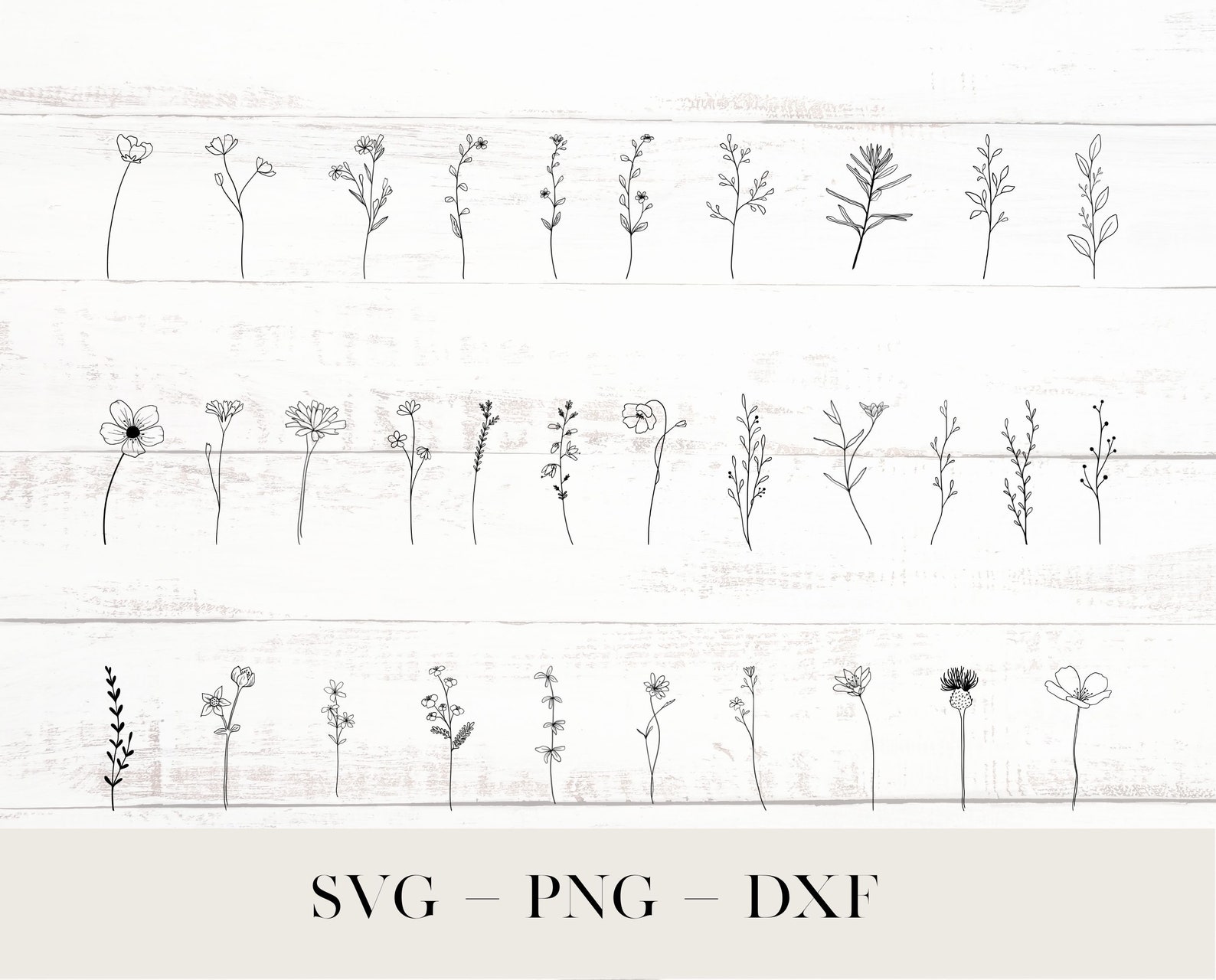Wildflowers Svg Wildflower Bundle Minimalist Flowers Png - Etsy