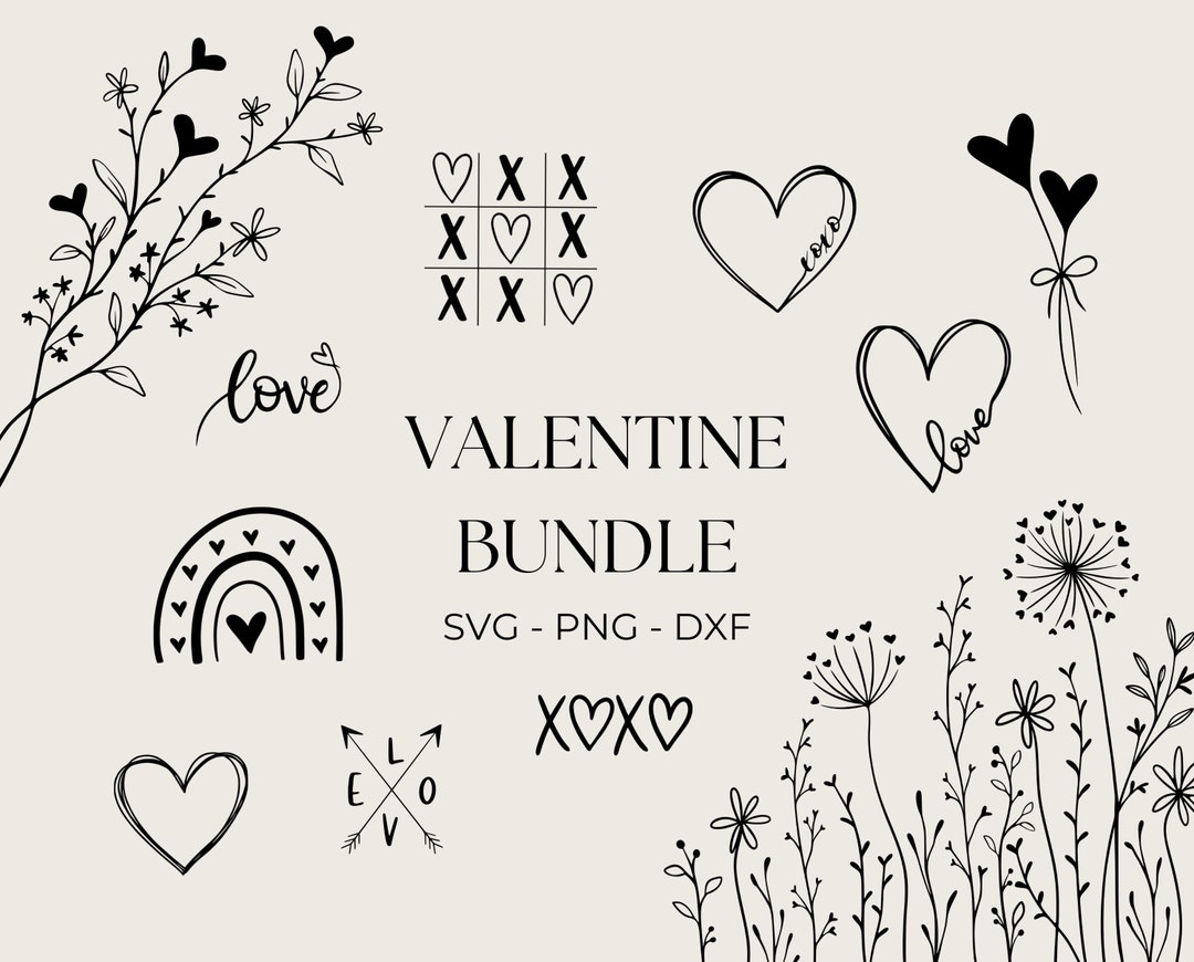 Valentines Day SVG Bundle, Doodle Clipart, Xoxo Svg, Commercial Use ...