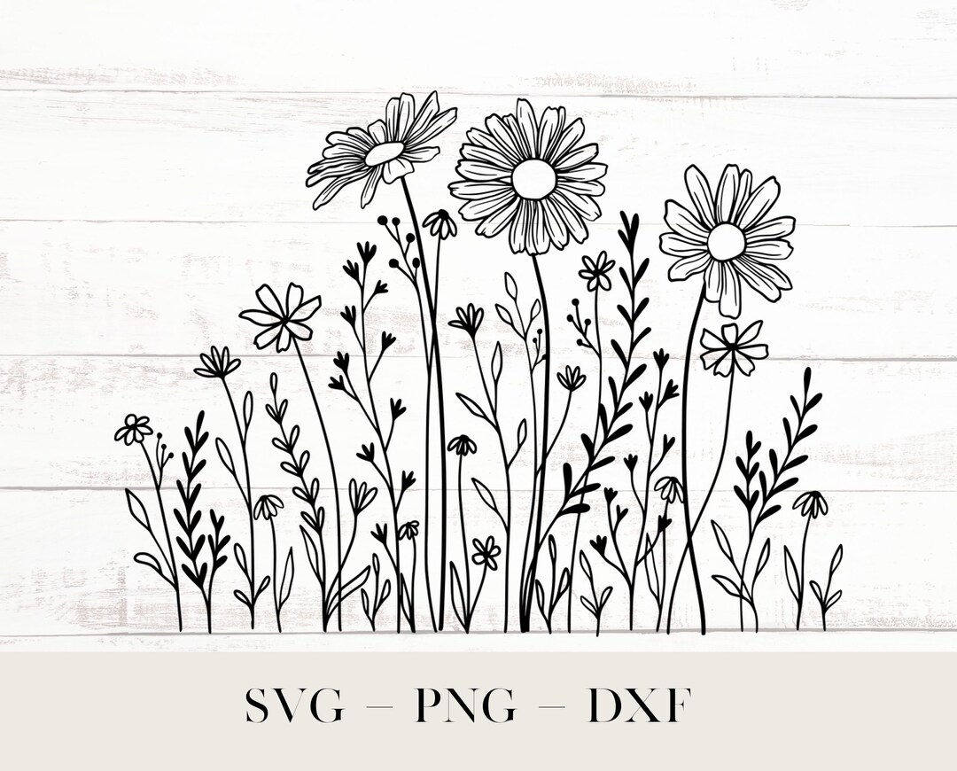 Wildflower Svg, Outline Floral Clipart, Flower Border Svg, Daisy Svg - Etsy