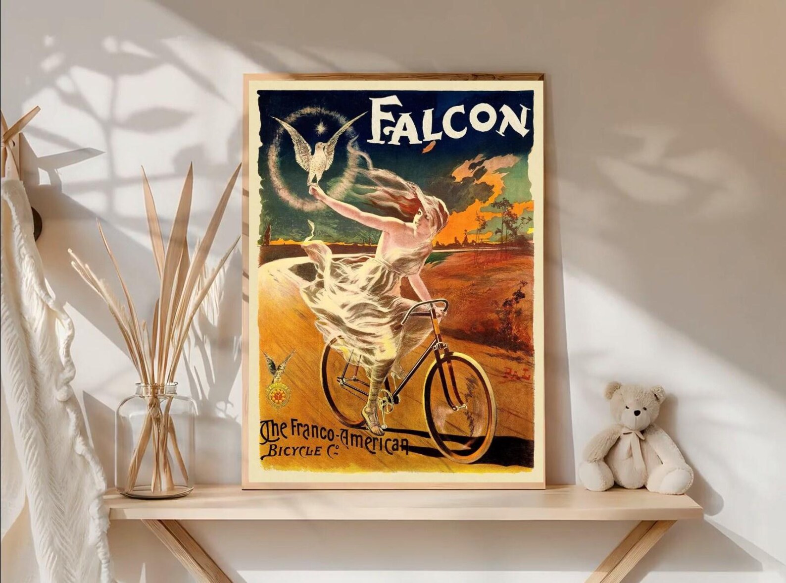 Vintage Mini Poster 1890 Falcon Franco American Bicycle Advertising ...