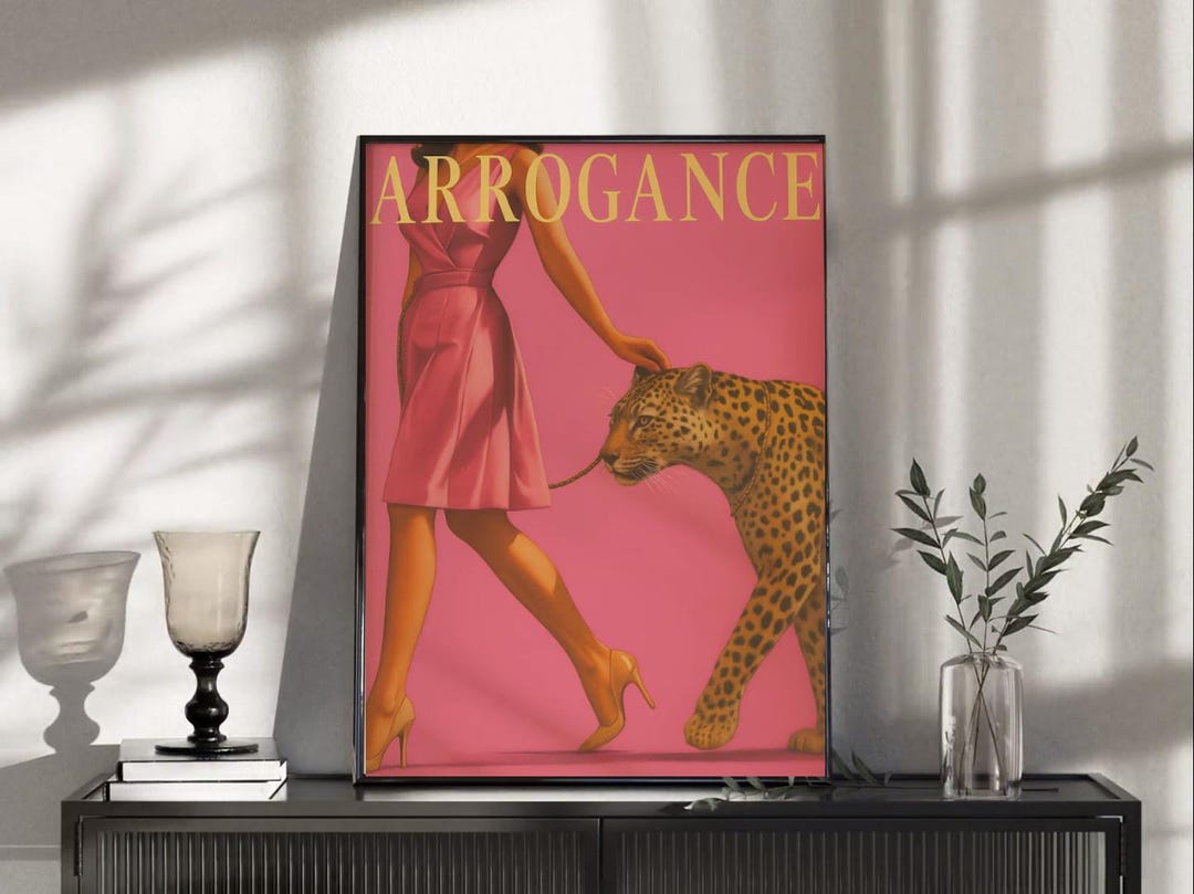 Vintage Woman Walking a Tiger Poster Women Fashion Magazine Wall Art ...