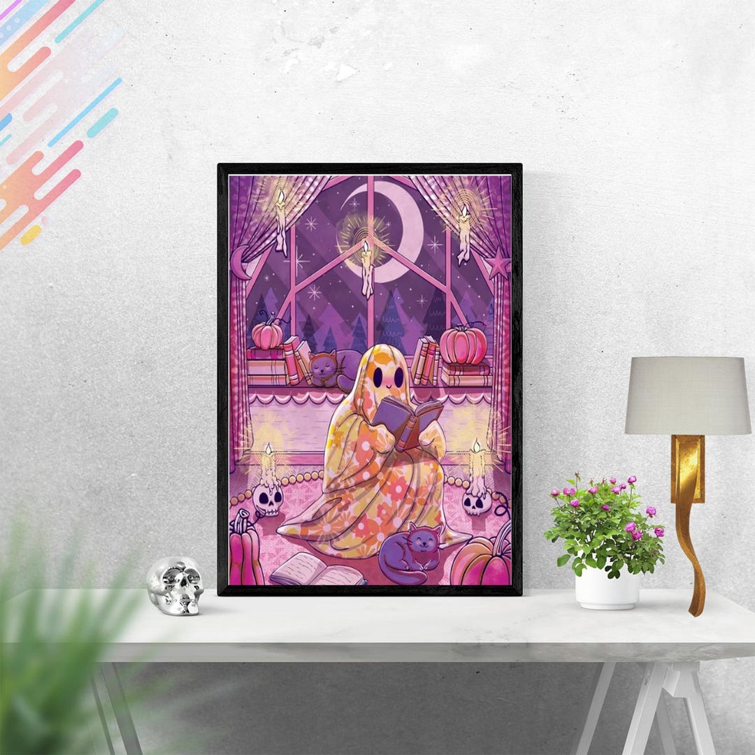 Fantôme Mignon Et Livresque Avec Des Chats Poster - Etsy