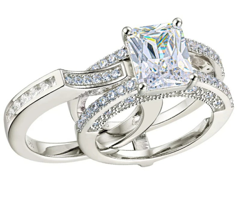 Luxury 3.5ct Grand Rectangle Wedding Ring Set for Women Bride - Etsy