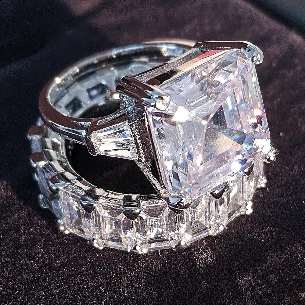 Luxury Big Square Stone Ring Set925 Sterling Silver Wedding - Etsy