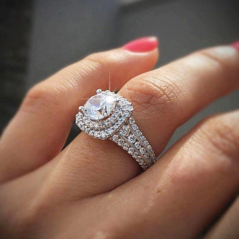 New Luxury Zircon Round Stone Shape Ring925 Sterling Silver - Etsy