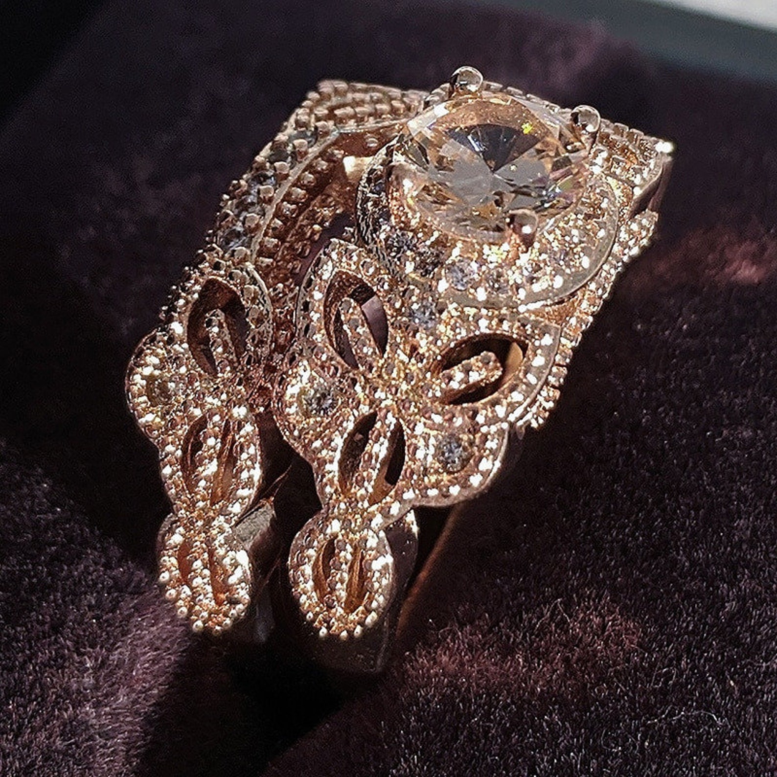 New Luxury Wedding Rose Gold Ring Set for Womenlove Couple - Etsy