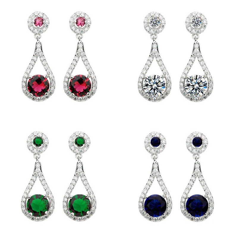 Luxury Multi Color Round Stone Earring With Necklace Set925 - Etsy