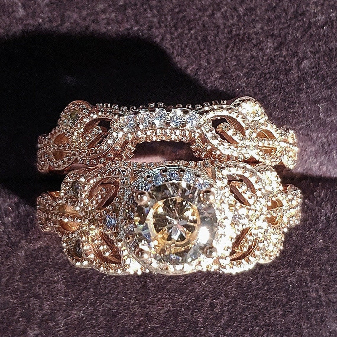 New Luxury Wedding Rose Gold Ring Set for Womenlove couple | Etsy