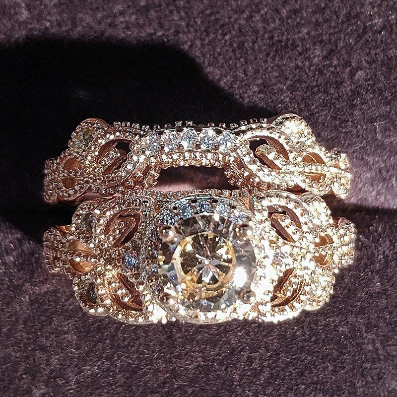 New Luxury Wedding Rose Gold Ring Set for Womenlove couple | Etsy