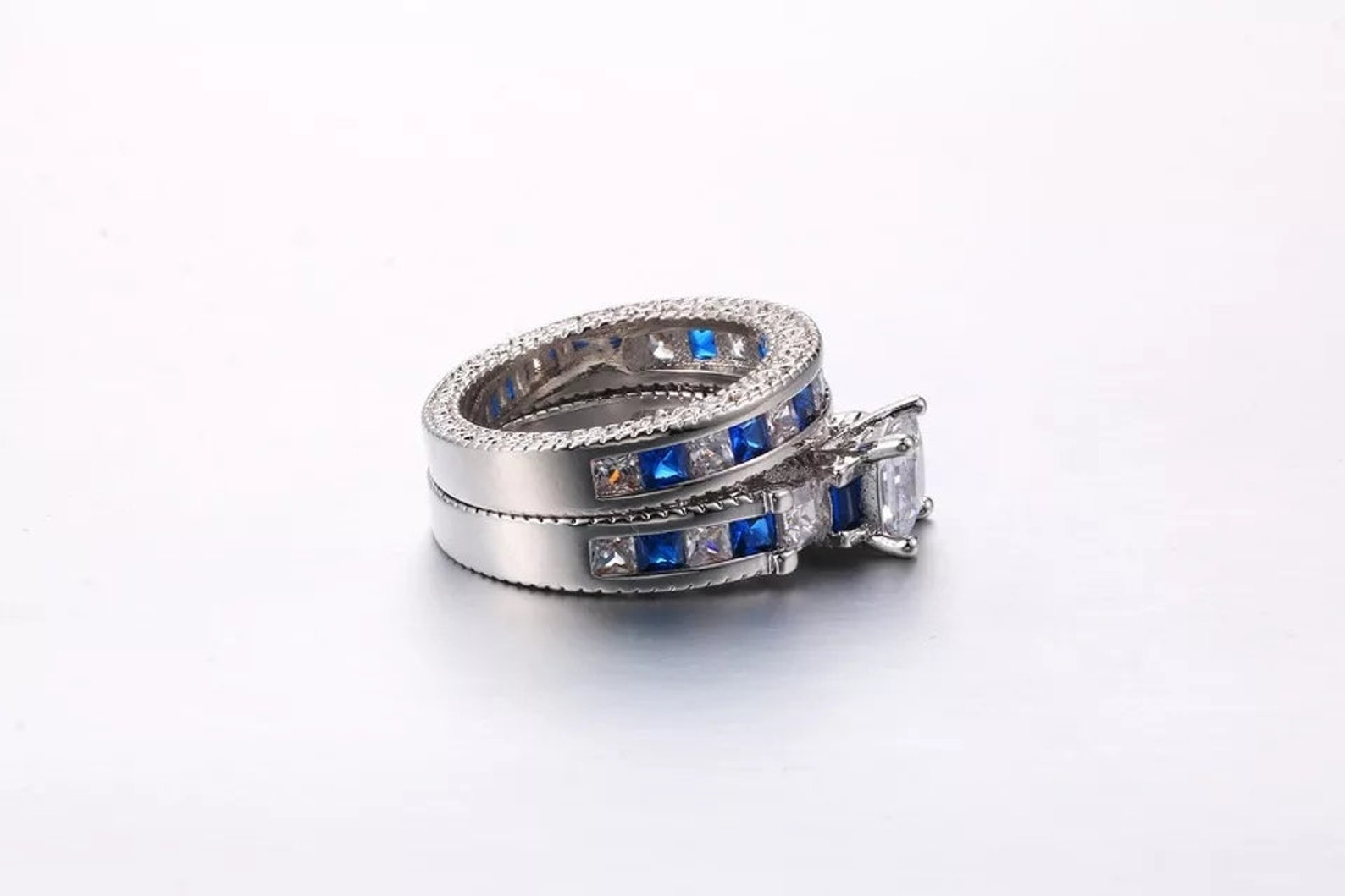 Square Blue Jewelry Wedding Rings Set Royal Designclassic - Etsy