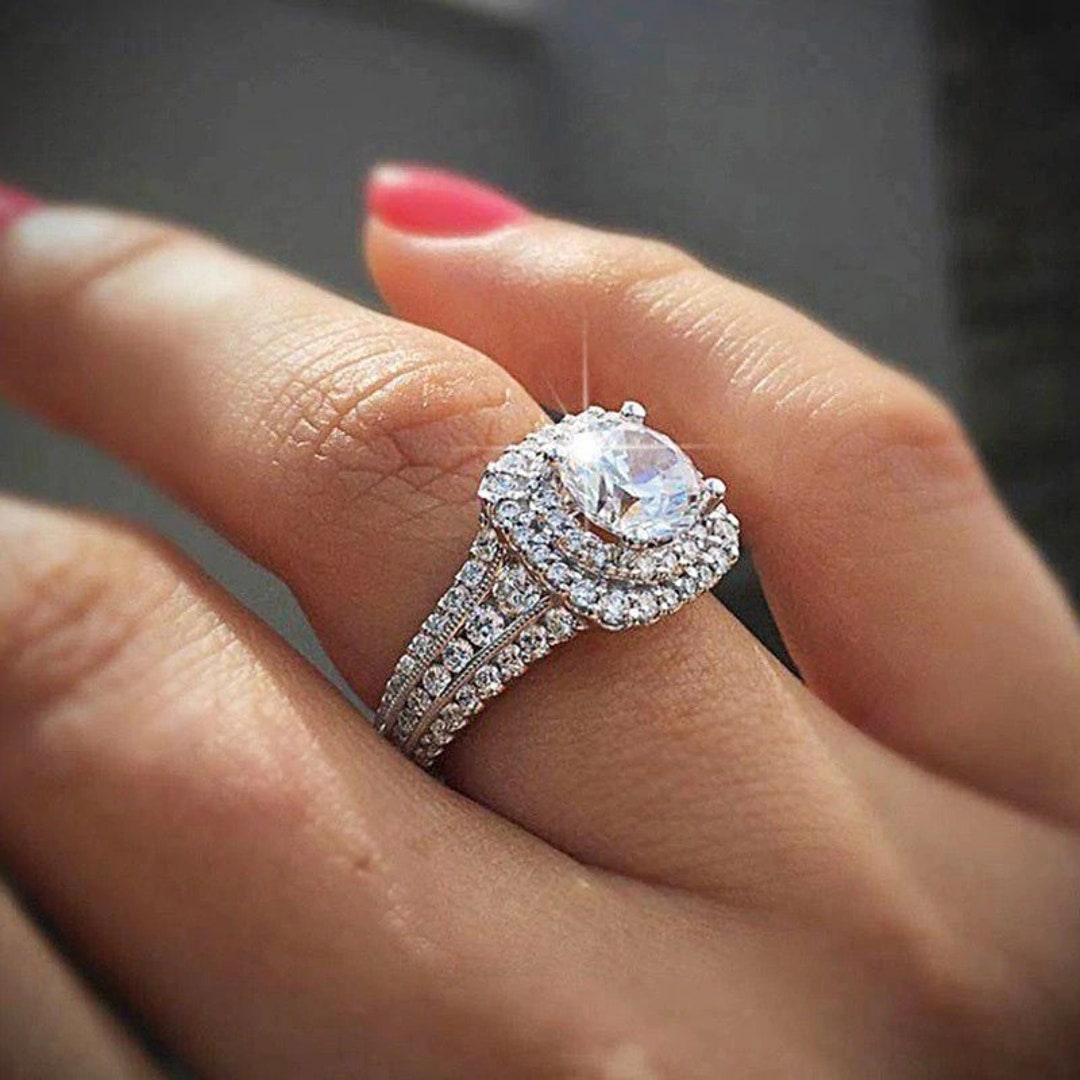 New Luxury Zircon Round Stone Shape Ring925 Sterling Silver - Etsy