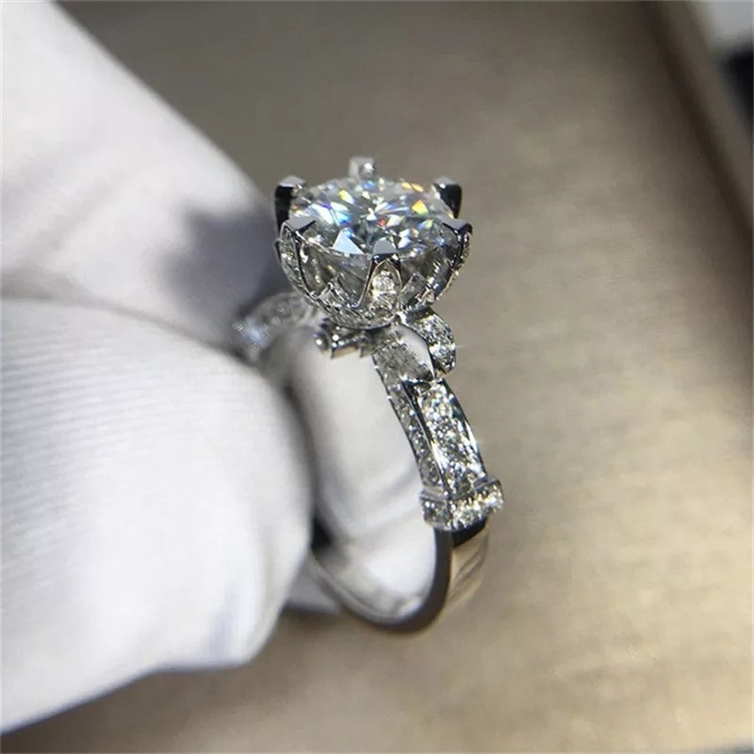 Wine Glass Ring925 Sterling Silver Wedding Ring Round AAA - Etsy