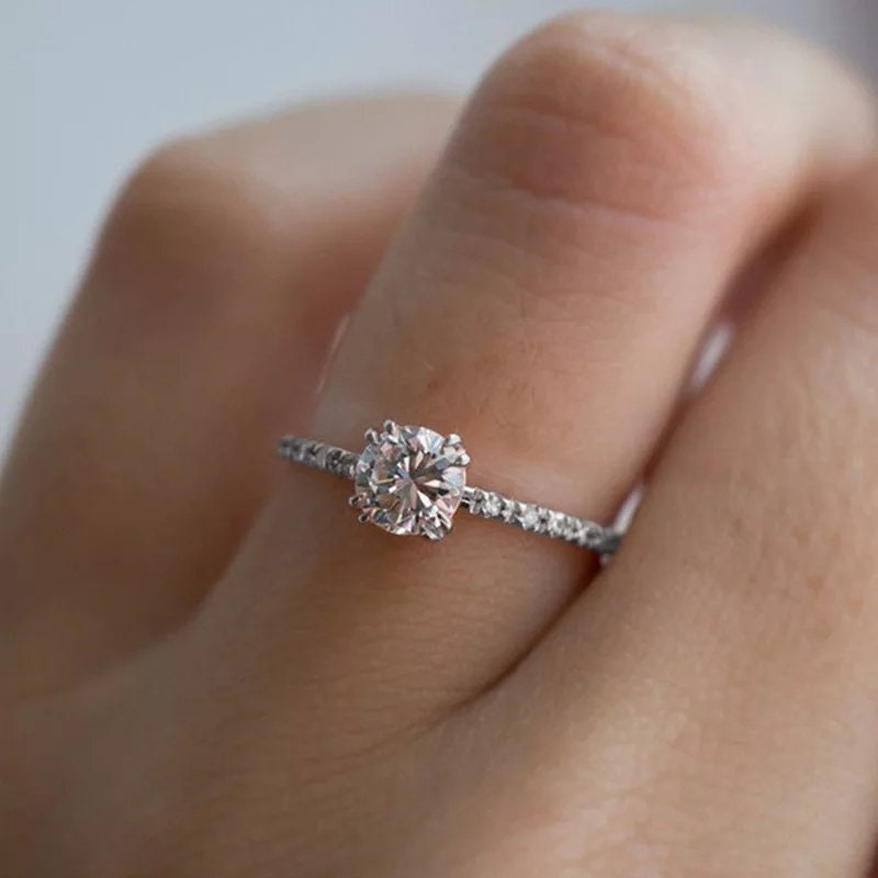 Simple Halo Ring for Womenwedding Ringsrose Gold and - Etsy
