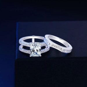 Luxury 3.5ct Grand Rectangle Wedding Ring Set for Women Bride - Etsy