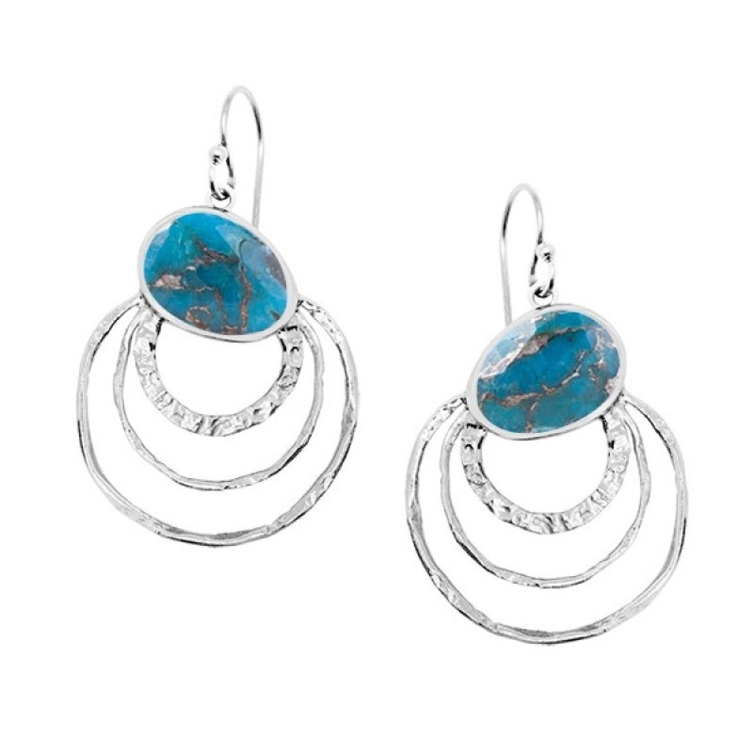 Mistral Silver Triple Hoop Copper Turquoise Gemstone Drop Earrings - Etsy