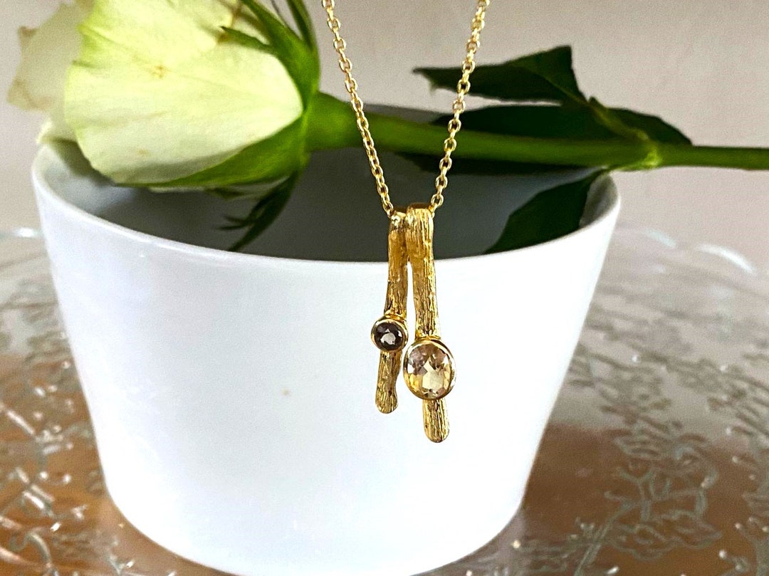 Mistral Gold Double Drop Smokey Quartz and Lemon Citrine Gemstone ...