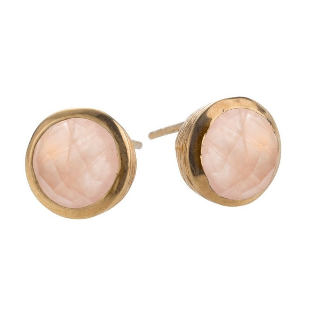 Mistral Large Rose Quartz Gemstone Gold Textured Stud Earrings - Etsy UK