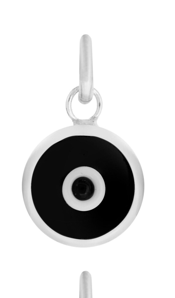 Lola Black Round Greek Evil Eye Silver Charm Pendant Necklace Etsy