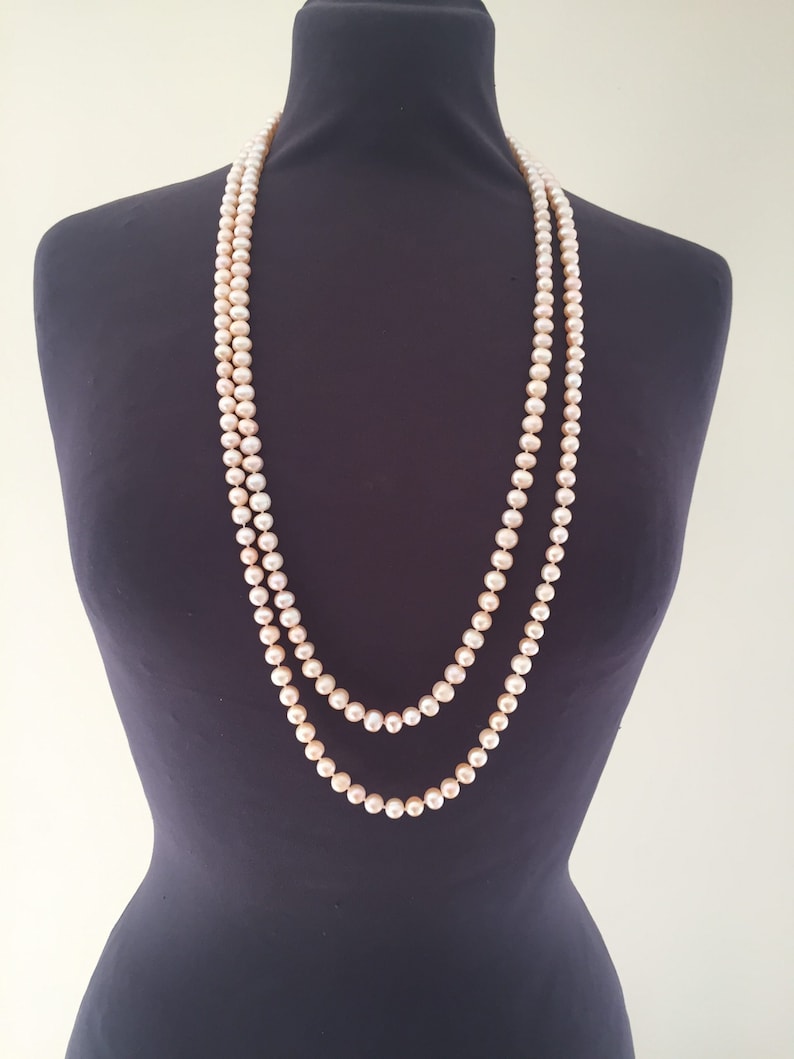 Rocco Single Strand Long Peach Freshwater Pearl Rope Necklace - Etsy