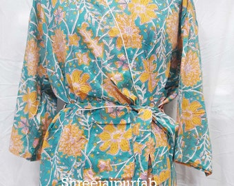 Indian Hand Block Print Kimono 100% Cotton Fabric Beautiful | Etsy