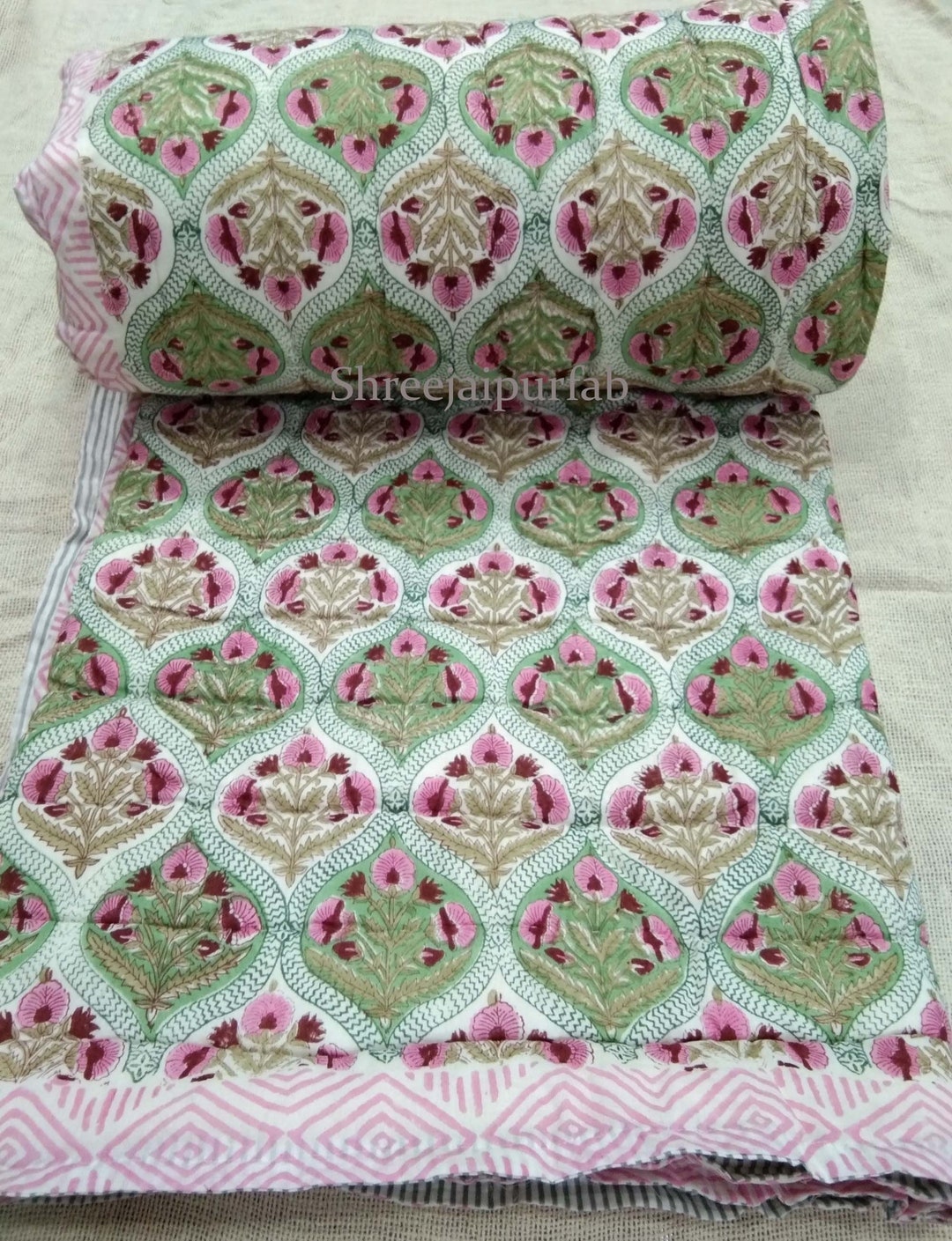 Shreejaipurfab Rajasthani Floral Print Quilts Indian Hand Block Print ...
