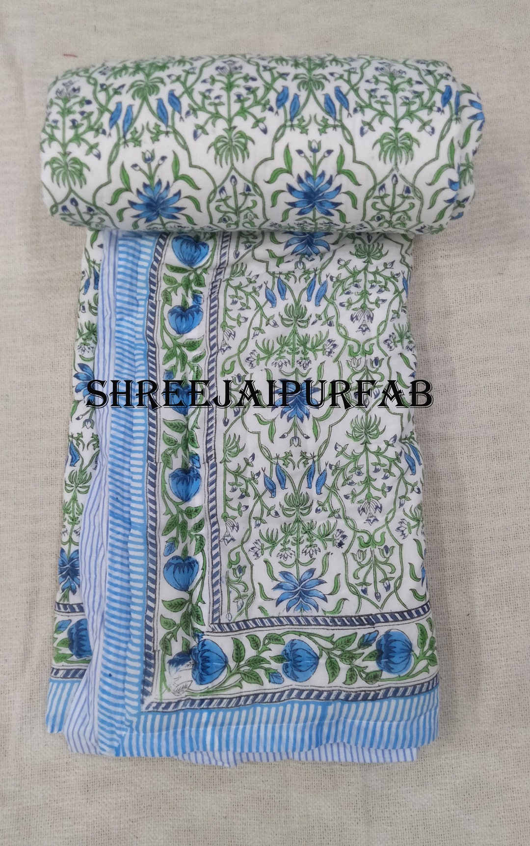 100% Cotton Rajasthani Floral Print Quilts Indian Hand Block Print ...