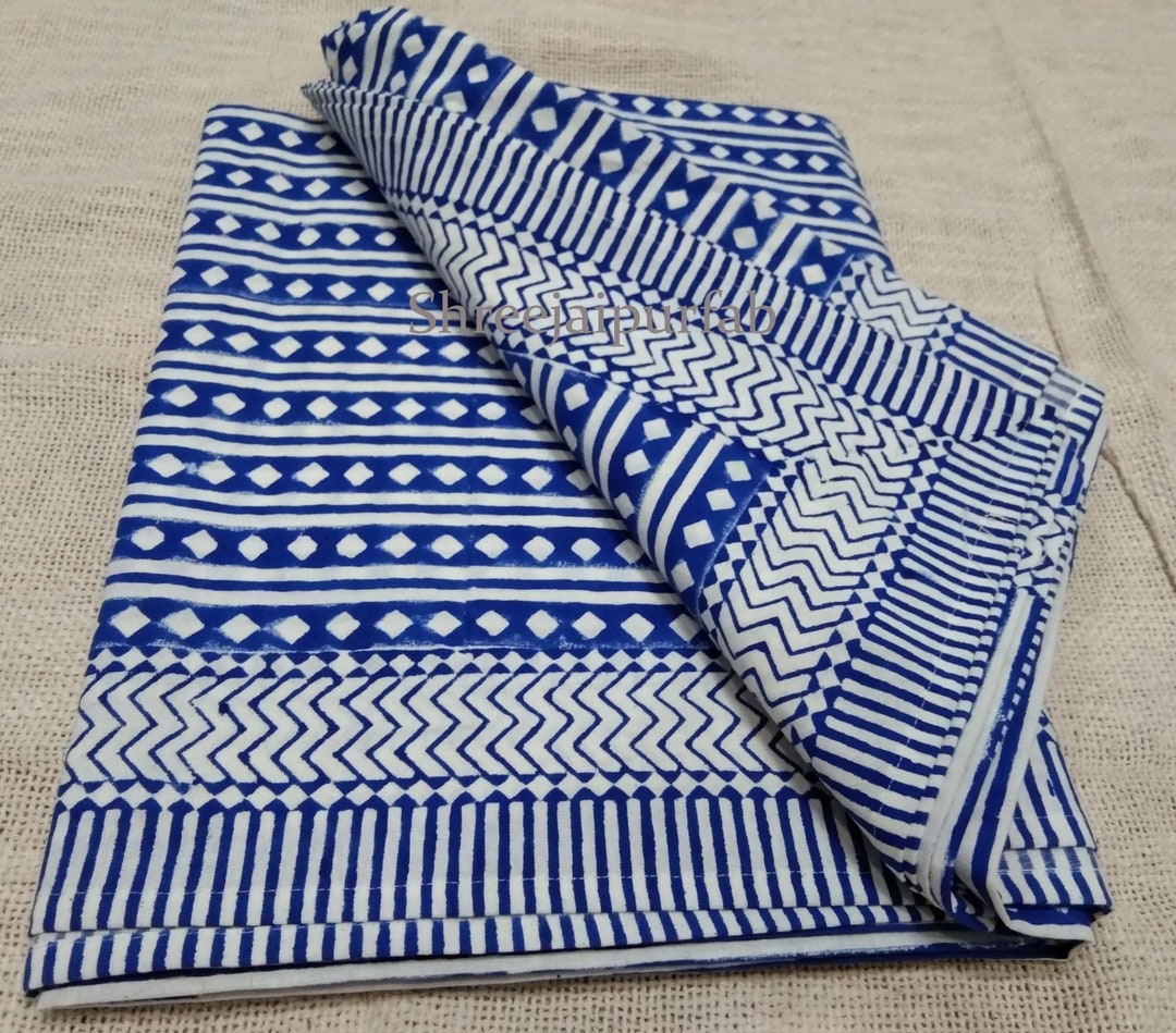 Hand Block Print Cotton Bed Sheet: Blue Indian Bedspread (60x90'' Inch ...