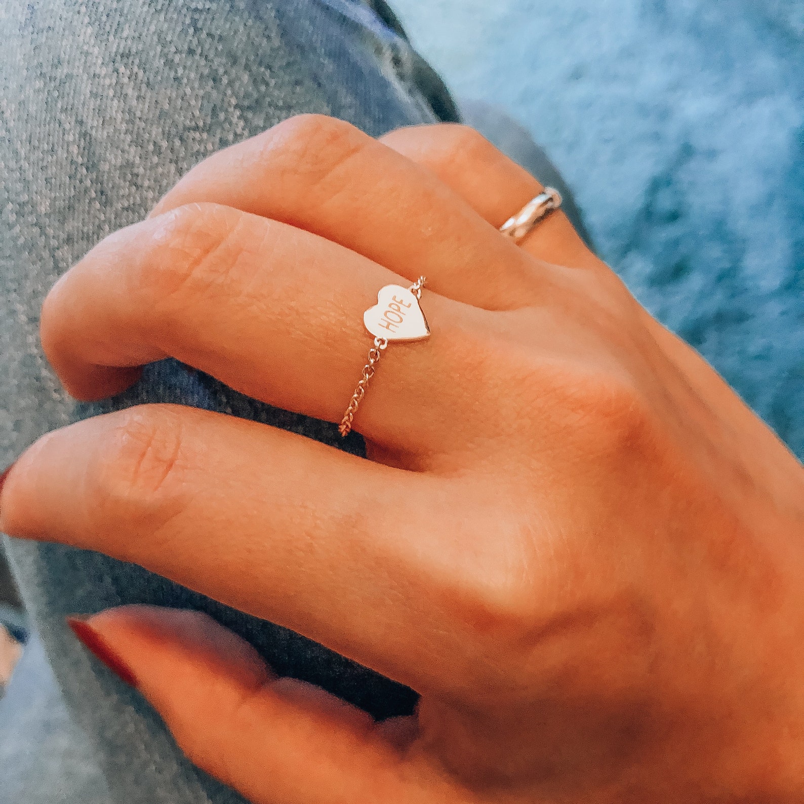 Mini Gold Heart Chain Ring Tiny Heart Chain Ring 14K Gold | Etsy