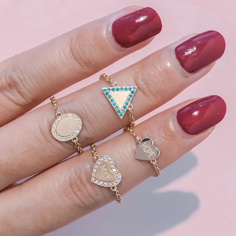 Mini Gold Heart Chain Ring Tiny Heart Chain Ring 14K Gold | Etsy