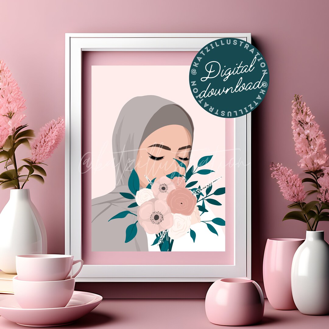 Hijabi Woman Floral Illustration: Muslim Art Print (digital Download ...