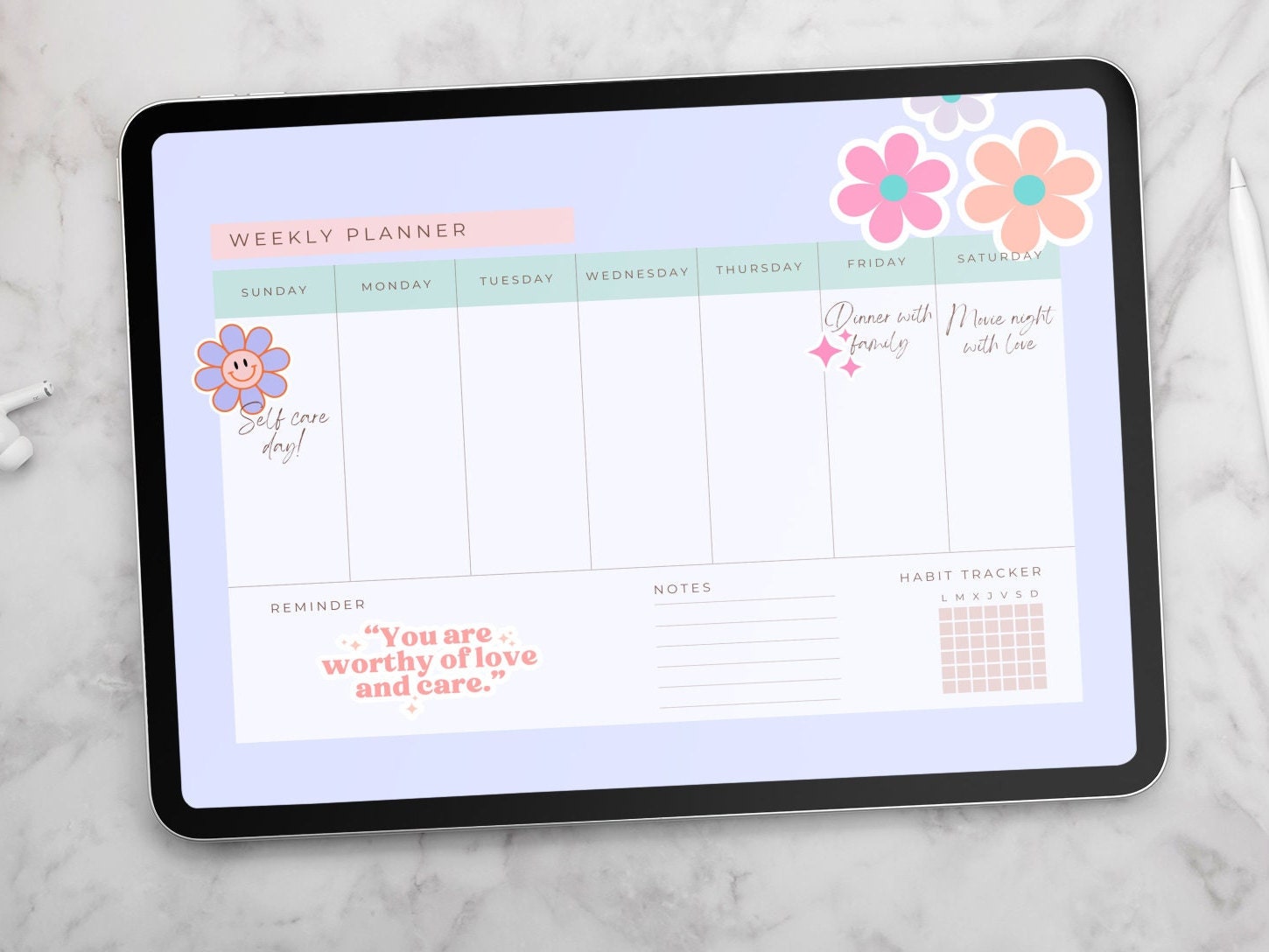 Self-care Reminders Printable Digital Stickers for Goodnotes Planner - Etsy