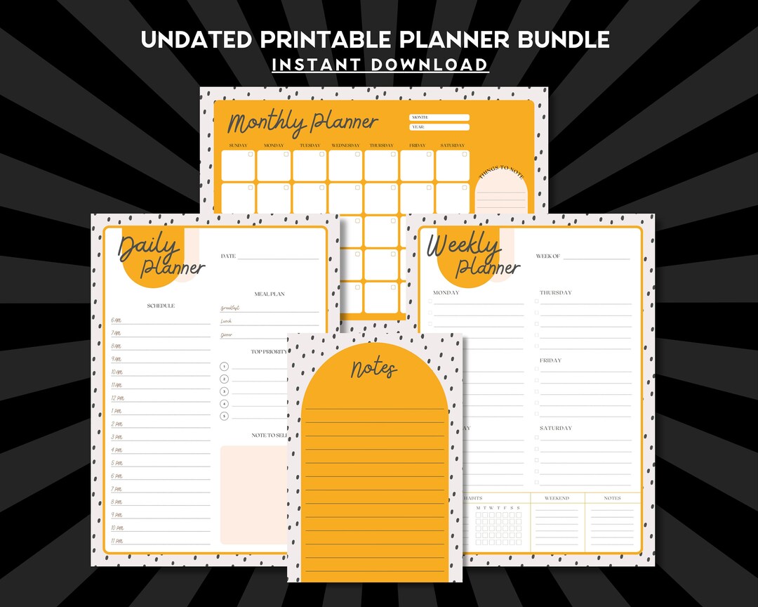 Printable Planner Bundle, Undated Planner Pages, Monthly Schedule ...