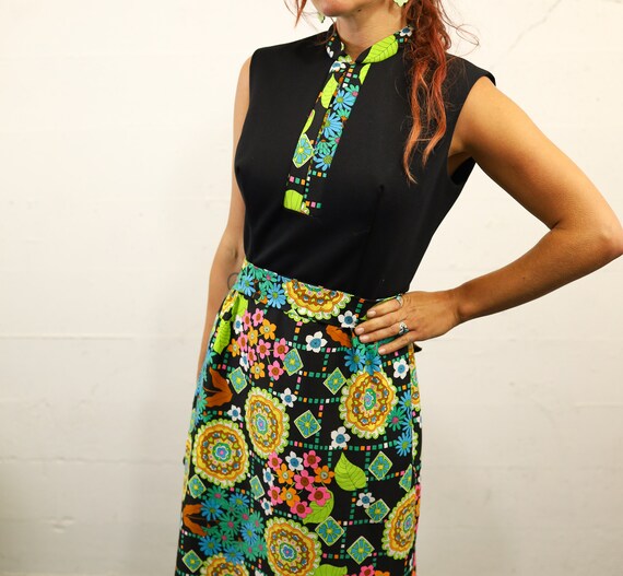 1960s/70s Psychedelic Long Abstract Pattern Dress//Op… - Gem