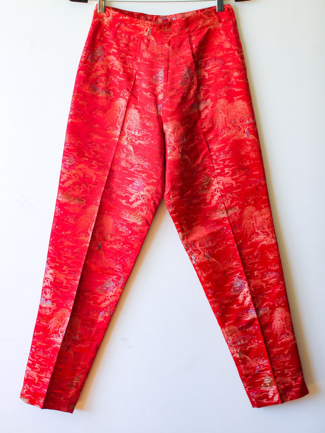 Vintage Chinese Motif Silk Pants//SILK BOX//Tailored Asian | Etsy