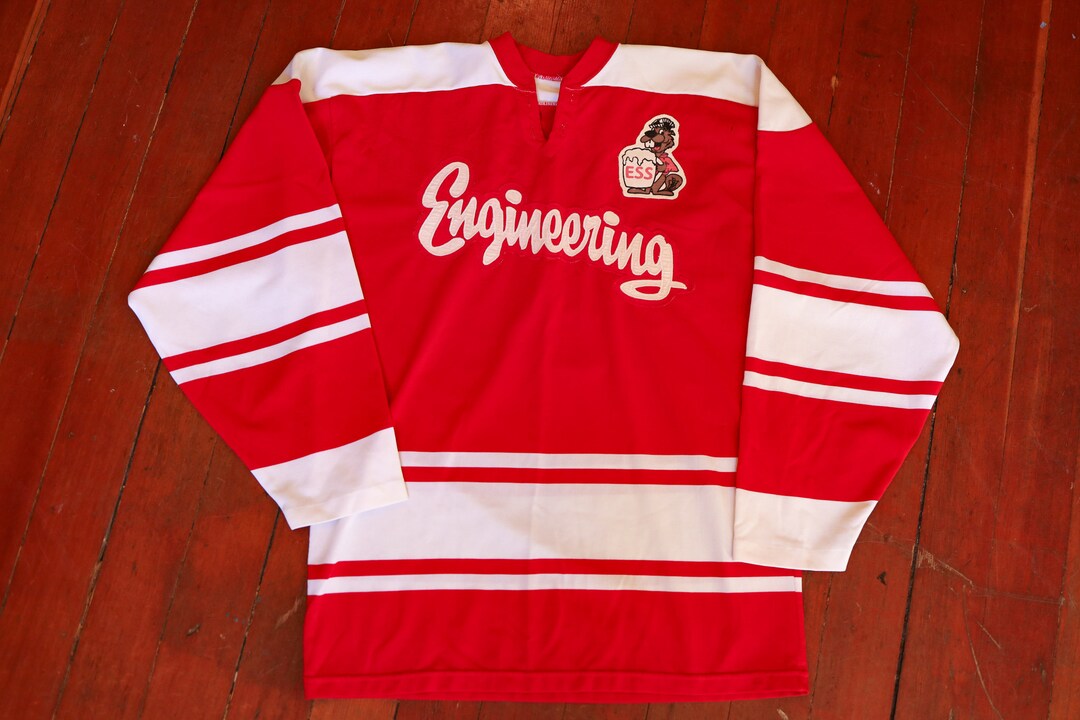 1970s Vintage Engineering Hockey Jersey//ess//red & White Collectible ...