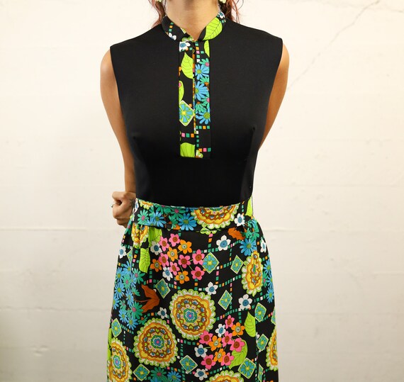 1960s/70s Psychedelic Long Abstract Pattern Dress//Op… - Gem