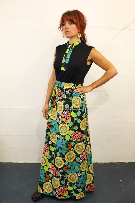 1960s/70s Psychedelic Long Abstract Pattern Dress//Op… - Gem