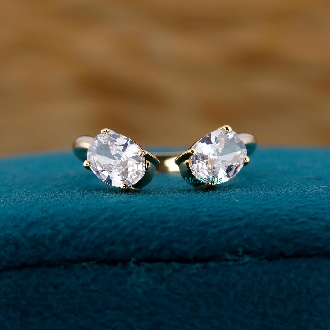 Toi Et Moi Lab Grown Diamond Ring, Oval Cut Open Cuff, 14K Gold - Etsy