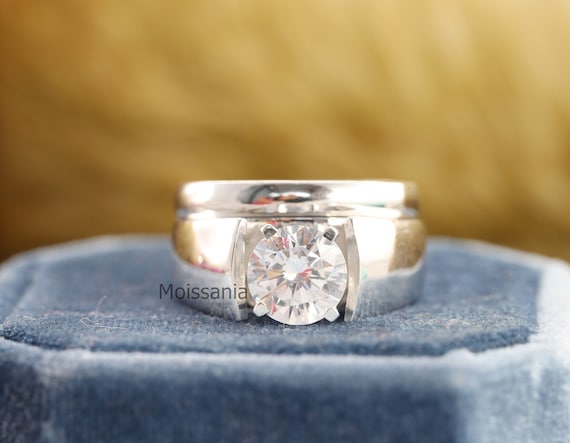 Men's Tension Set Engagement Ring Set Forever Round Cut - Etsy