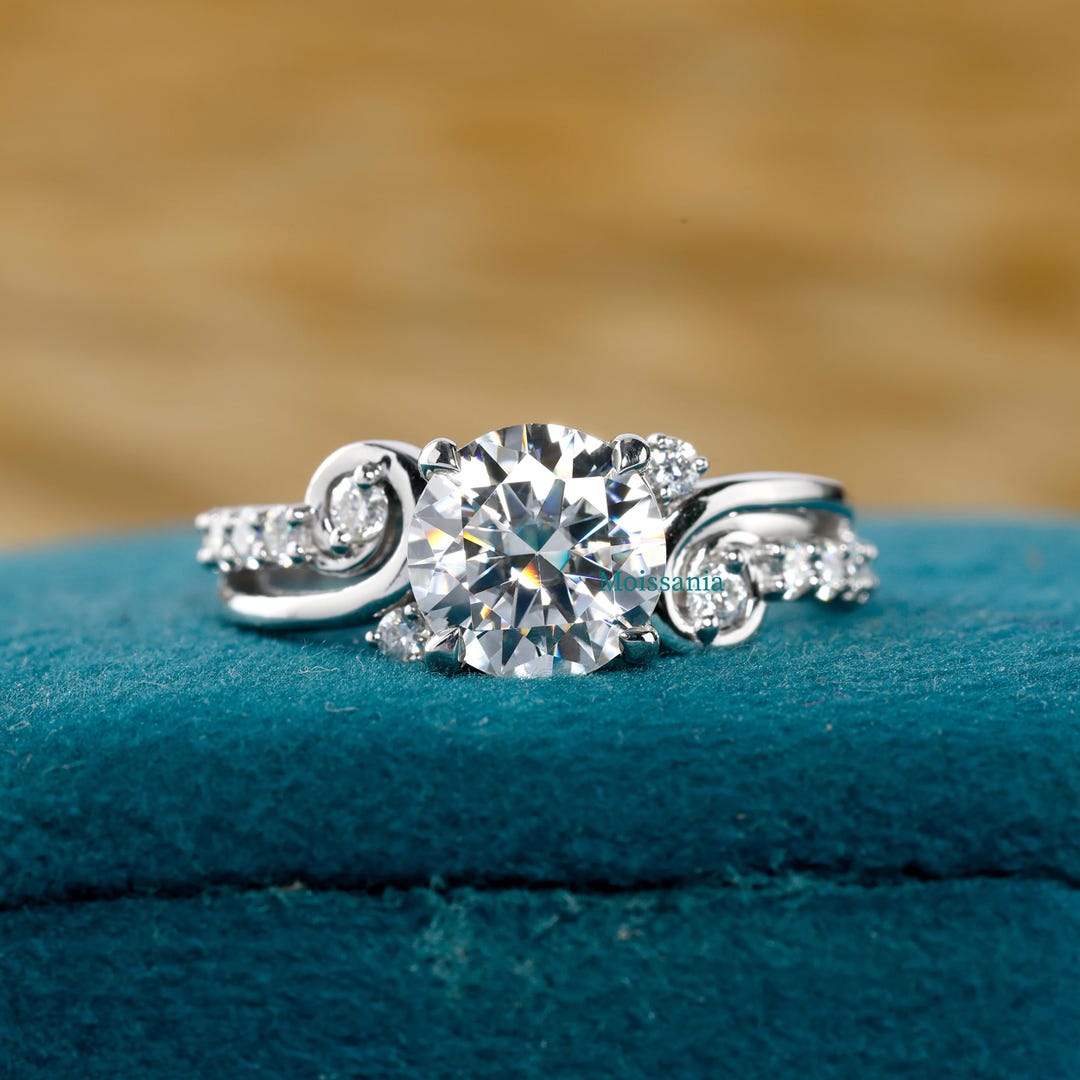 Bypass Round Moissanite Ring, Engagement Ring, Bypass Round Art Deco ...